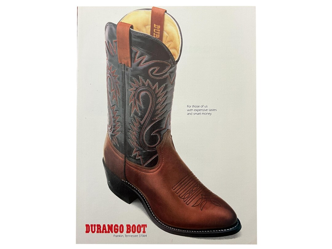 Vintage 1980s Durango Boots Ad, Black and Brown Cowboy Boot Poster ...