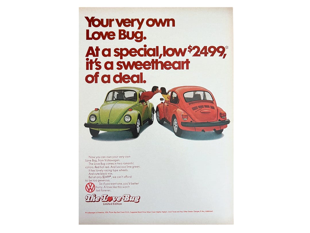 1974 the Love Bug Car Ad, Vintage Volkswagen Poster, Playboy Magazine ...