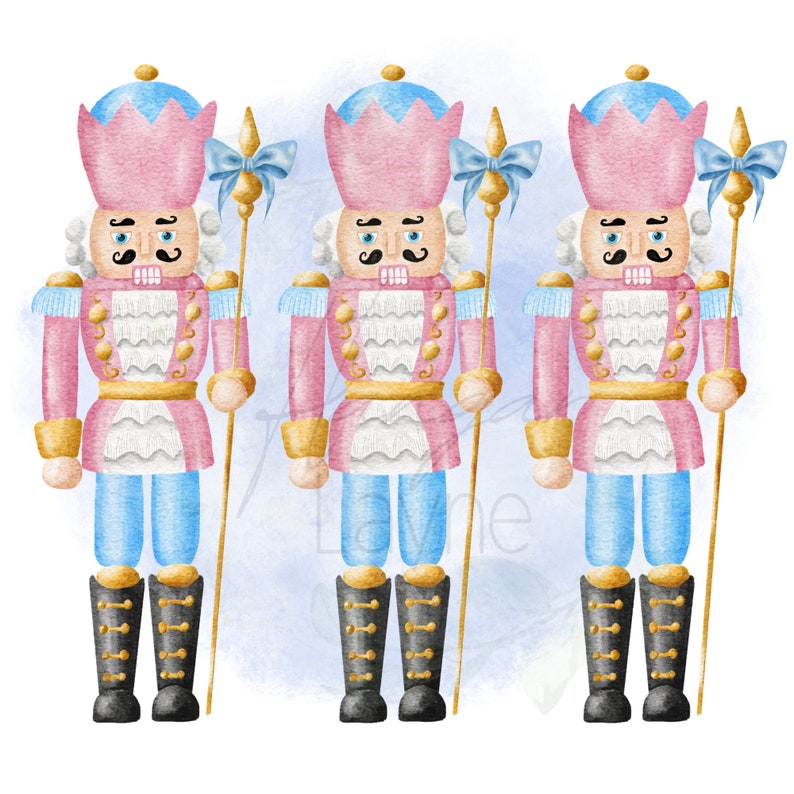 Pink Nutcracker PNG Christmas Pastel Blue PNG Christmas Nutcracker Trio ...