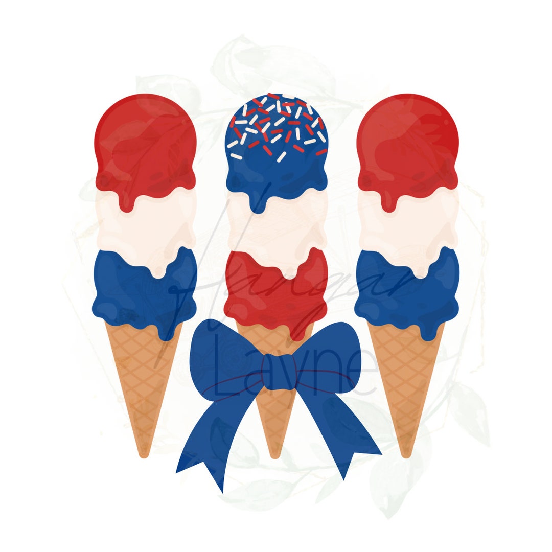 Red White & Blue Ice Cream Scoop Bow Trio Shirt Design PNG Digital ...