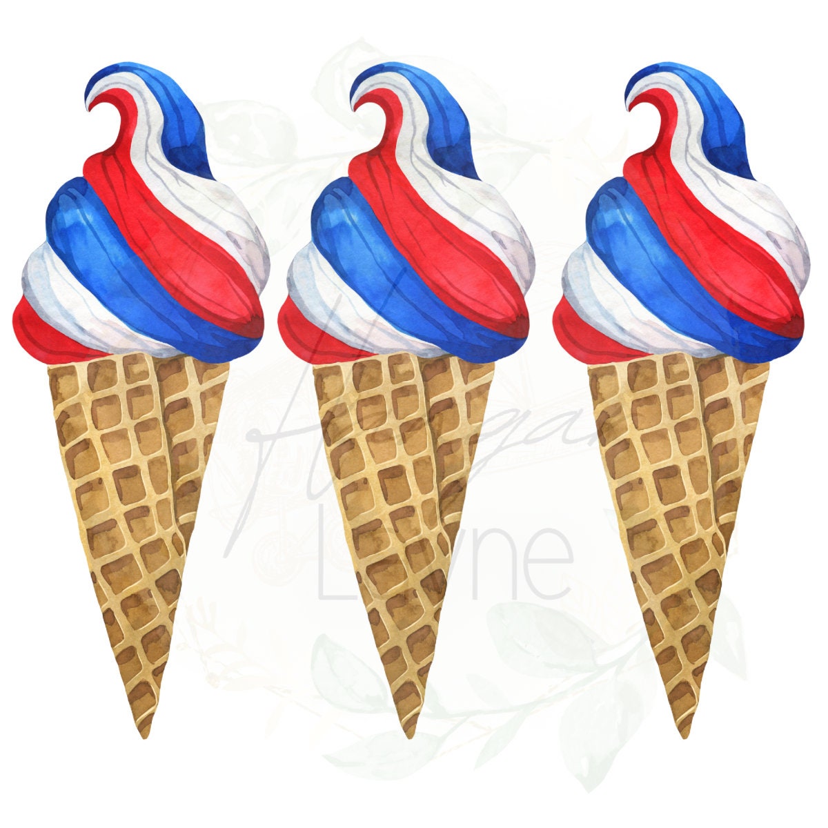 Red White & Blue Ice Cream Swirl Trio PNG Digital File July 4th Ice ...