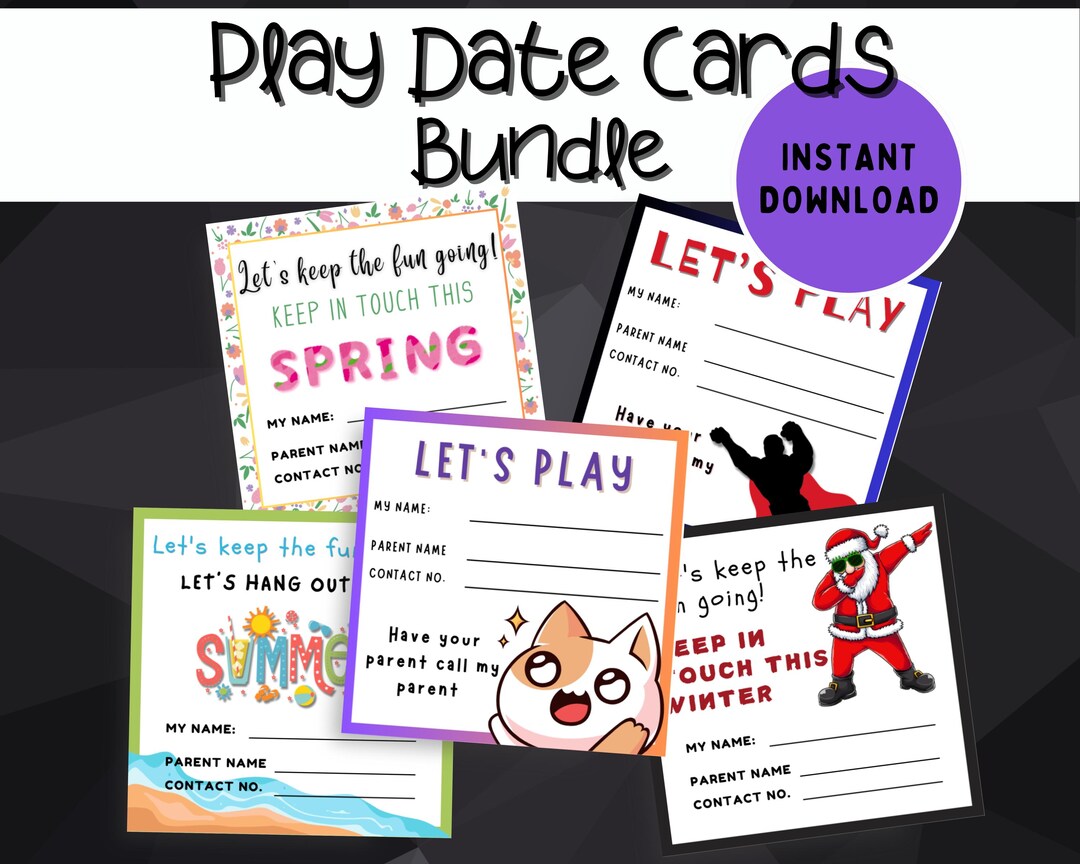 Kids Playdate Cards Bundle, Keep in Touch Cards, School Break, Kids ...