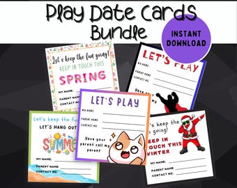 Summer Break Playdate Cards, Keep in Touch Cards, Summer Break, Kids ...