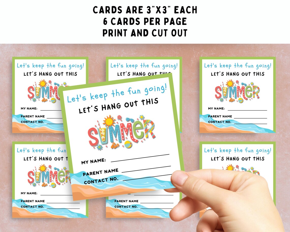 Summer Break Playdate Cards, Keep in Touch Cards, Summer Break, Kids ...