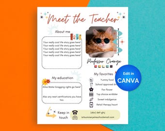 Editable Retro Meet the Teacher Canva Template, Groovy Back to School ...