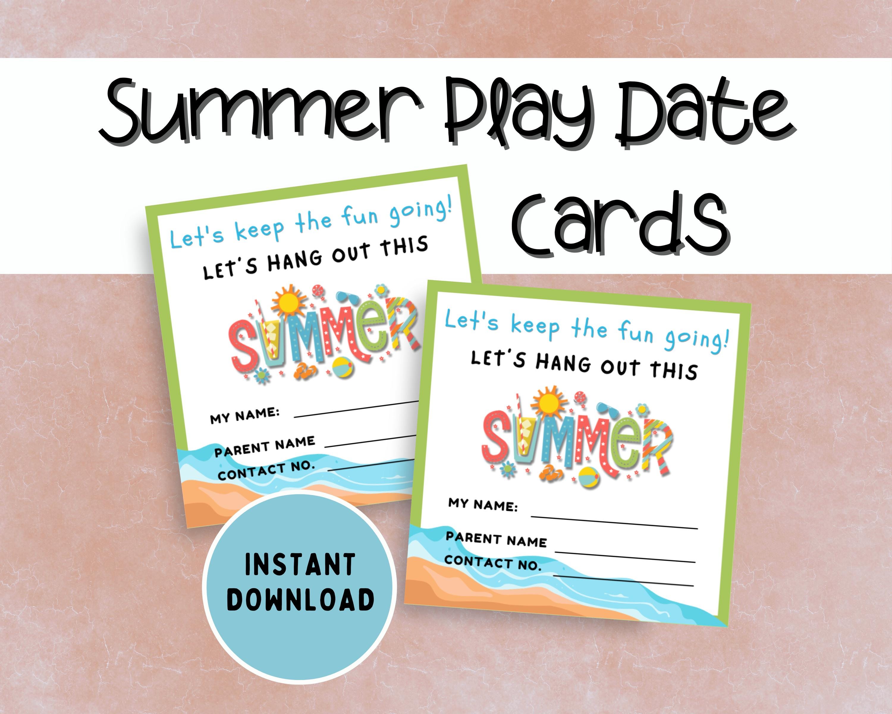 Summer Break Playdate Cards, Keep in Touch Cards, Summer Break, Kids Calling Cards, Playdate ...