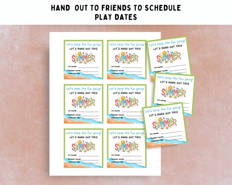 Summer Break Playdate Cards, Keep in Touch Cards, Summer Break, Kids ...