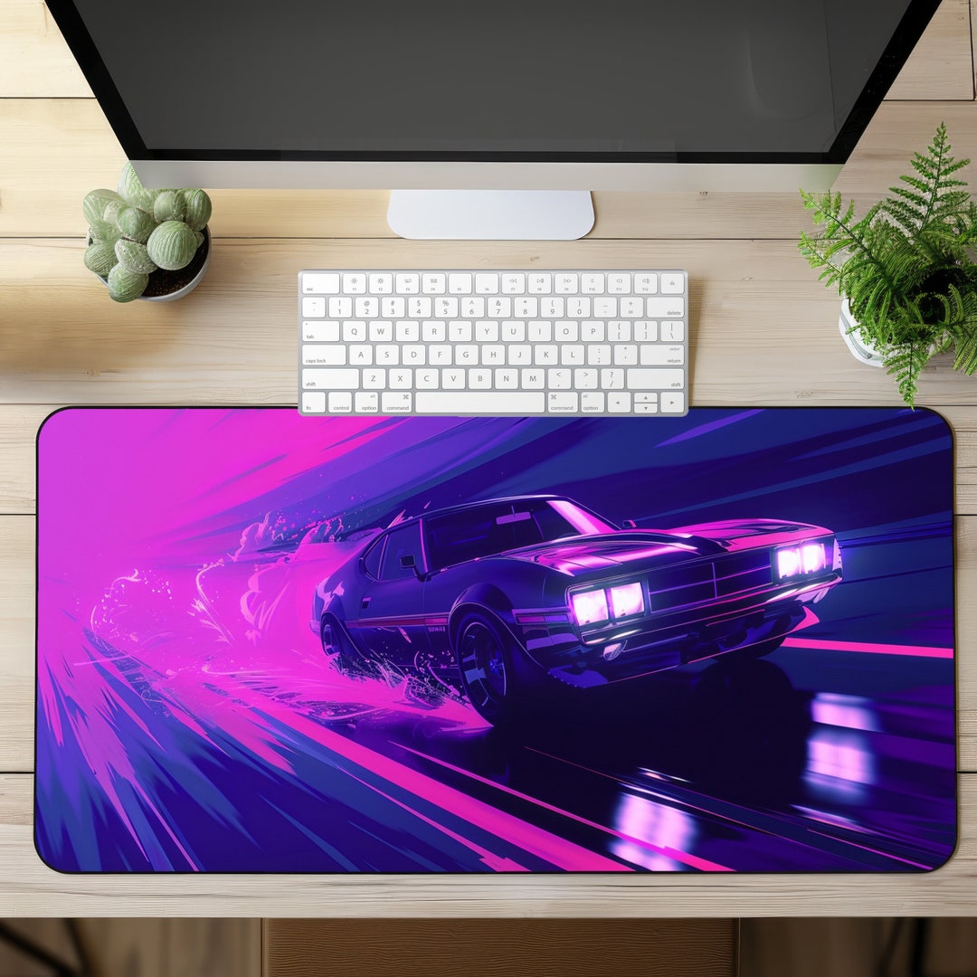 Retro Car Desk Mat, Synthwave Style Office Accessory, Ideal for Gaming ...