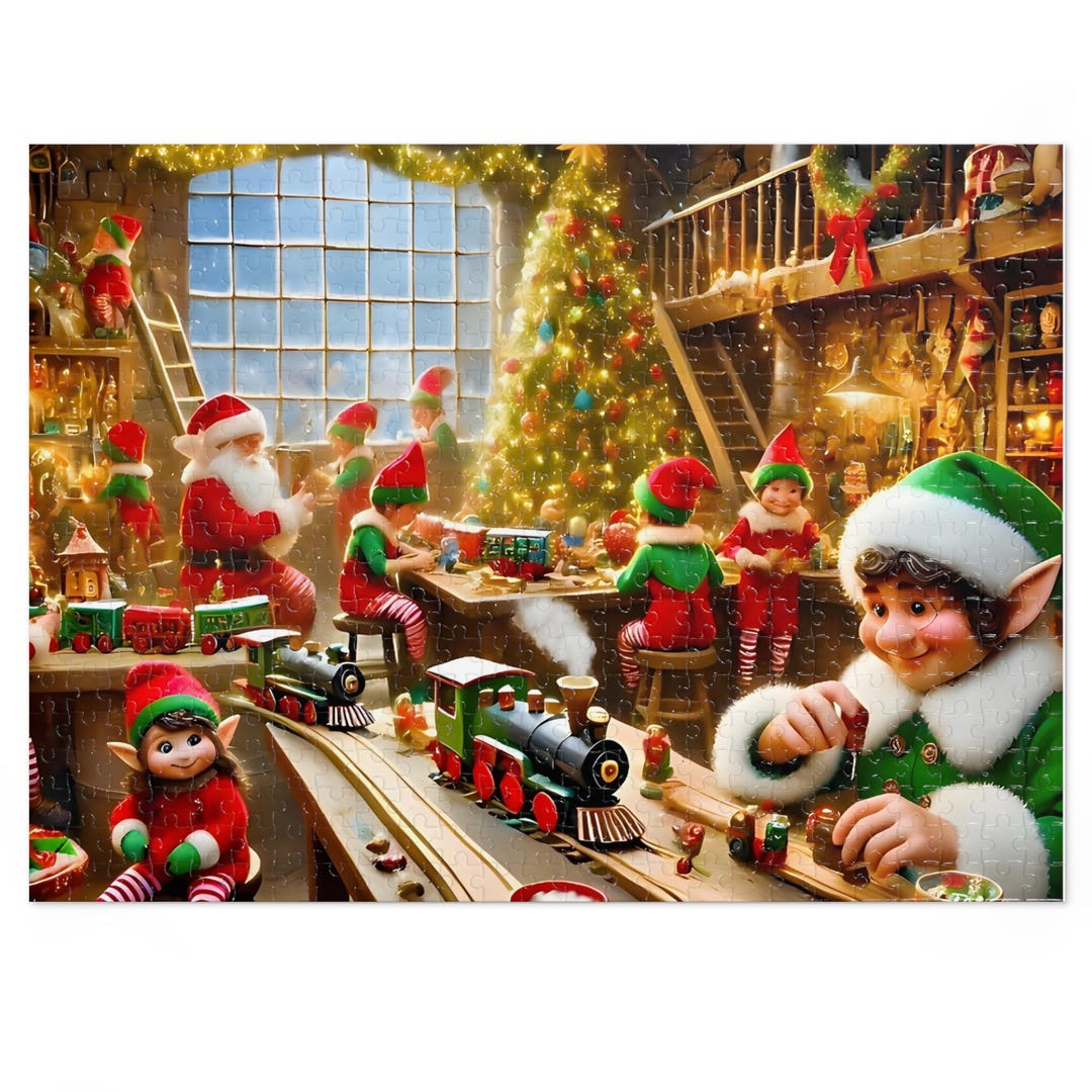Jigsaw Puzzle, Elves in Santa's Toy Workshop, Christmas Puzzle, Holiday ...