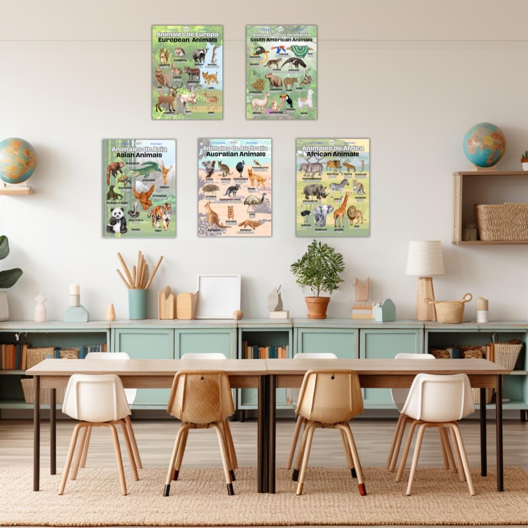 Bilingual Spanish Educational Animal Posters, English, Classroom, Kids ...