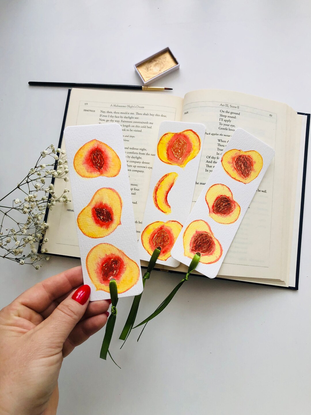 A Watercolor Bookmark Summer Peach Motif, the Perfect Gift for Bookworm ...