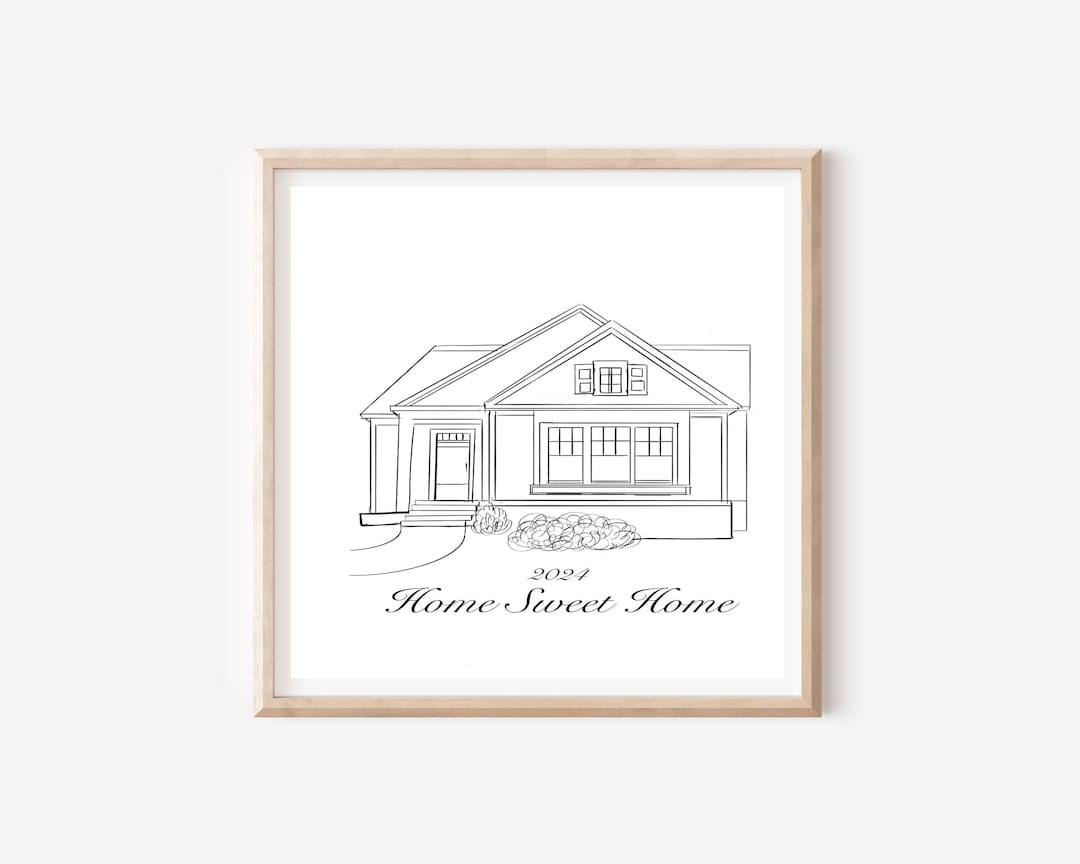 Custom House Line Drawing, Personalized Residence Outline Minimalist ...