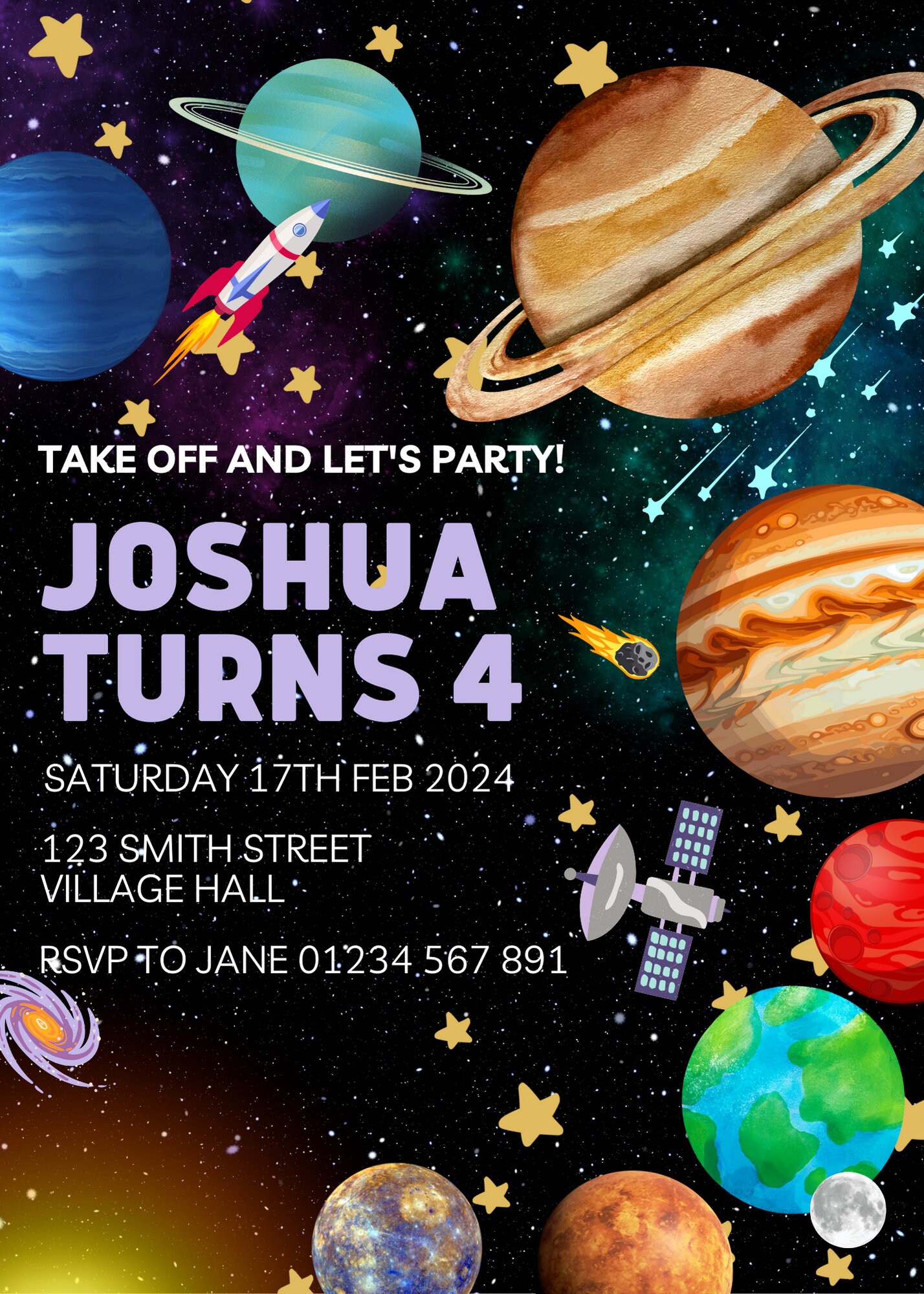 Space Planet Birthday Party Invitation, Digital Download Template, E ...