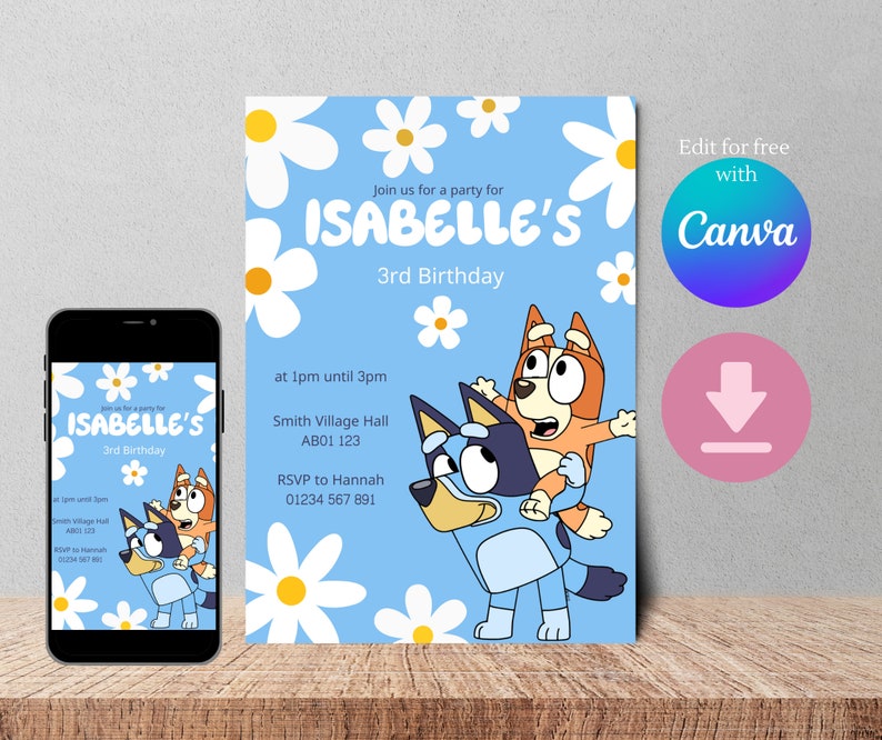 Bluey Flower Birthday Invitation Instant Download Digital Invite | This ...