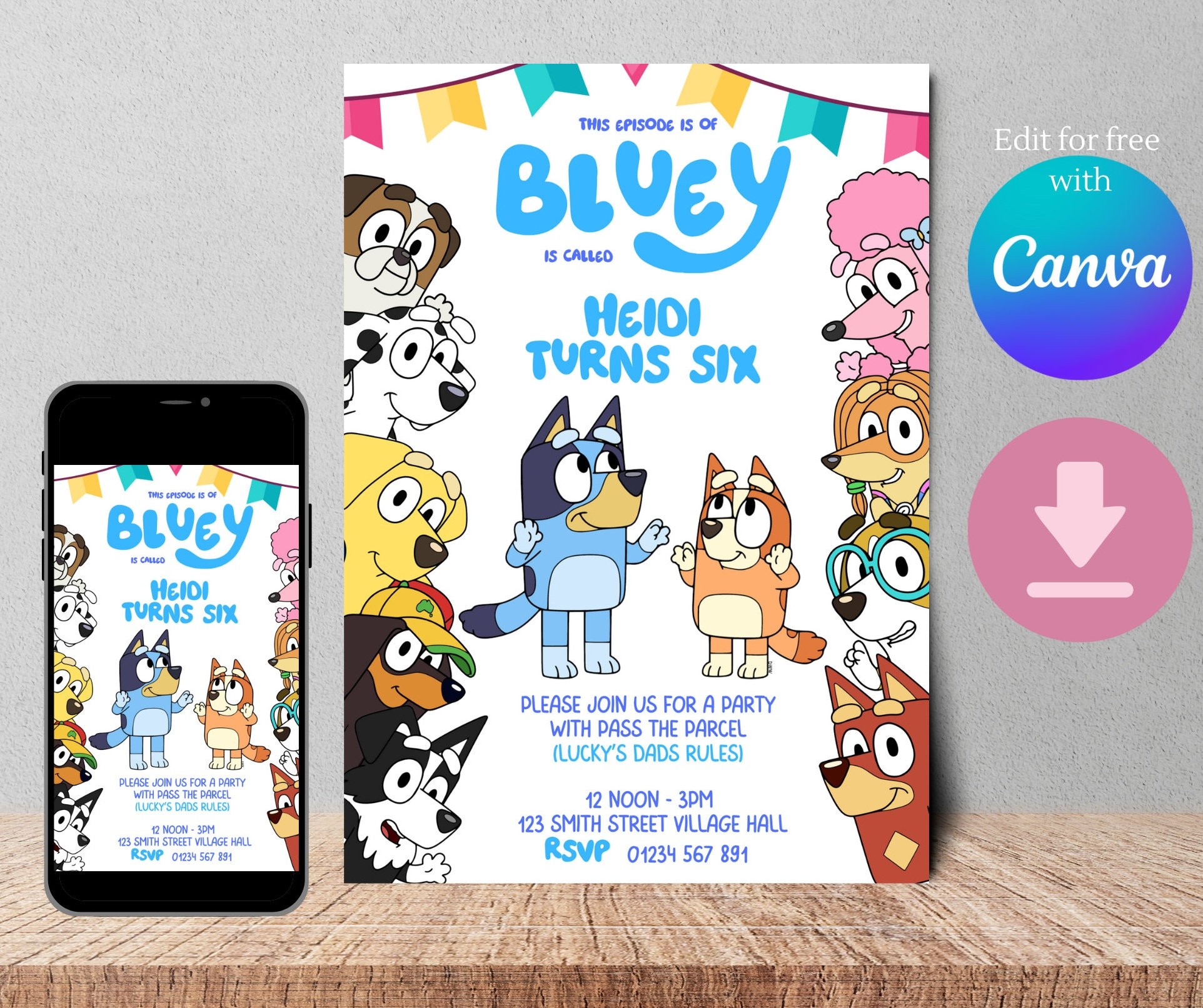Invitación de cumpleaños de Bluey & Friends Descarga instantánea ...