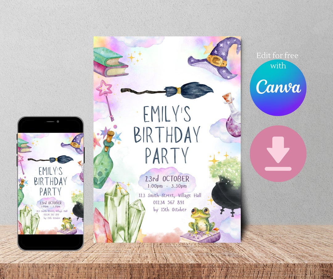 Witch Wizard Magic Birthday Party Invitation, Digital Dowloand, Instant ...