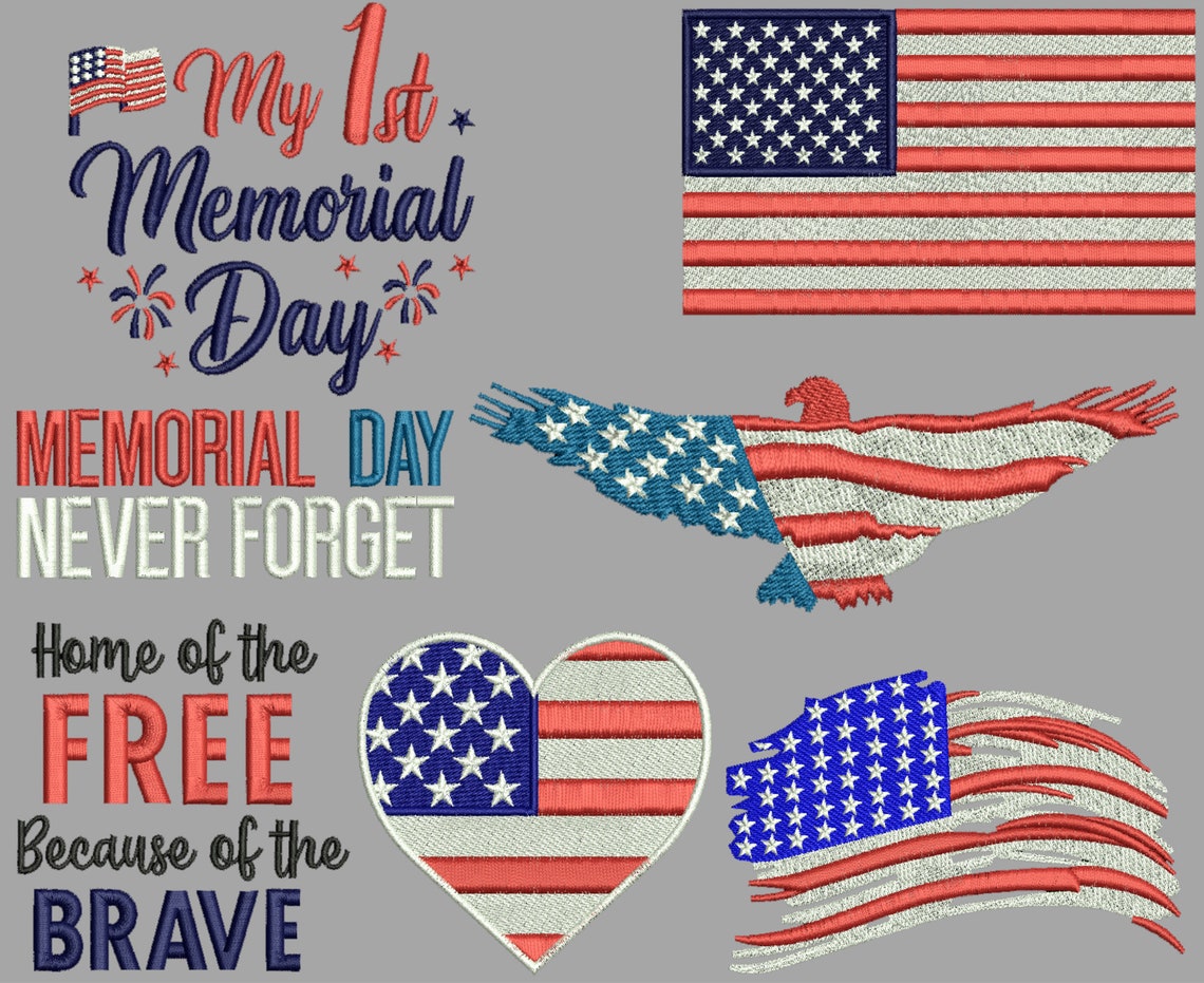 Memorial Day Embroidery Design Bundle, Patriotic American Flag Designs ...