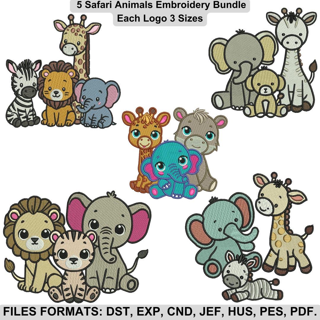 Safari Animals Embroidery Design Bundle, Zoo Animal Machine Embroidery ...