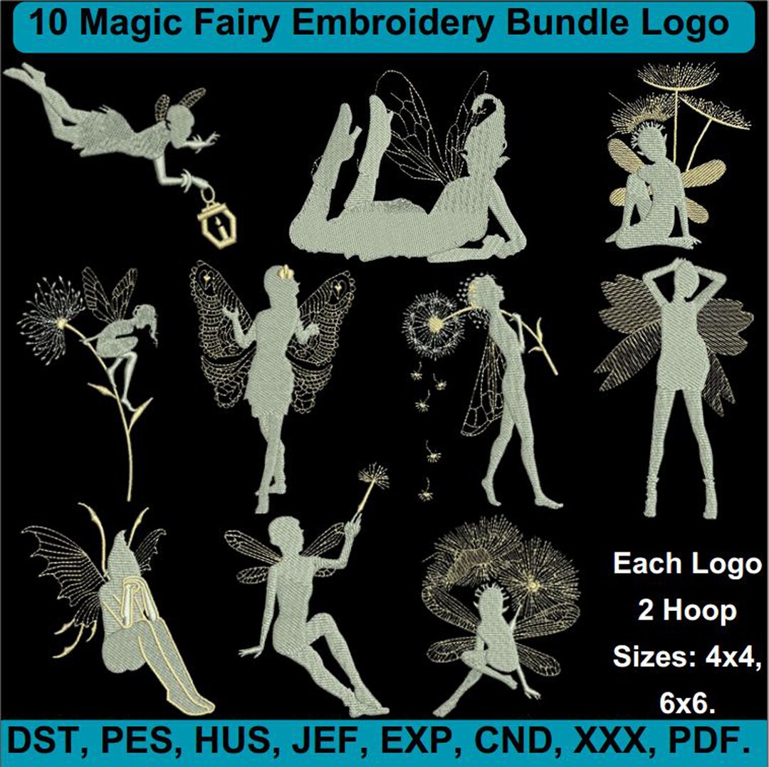 10 Magic Fairy Machine Embroidery Design Bundle, Fairy and Star Machine ...