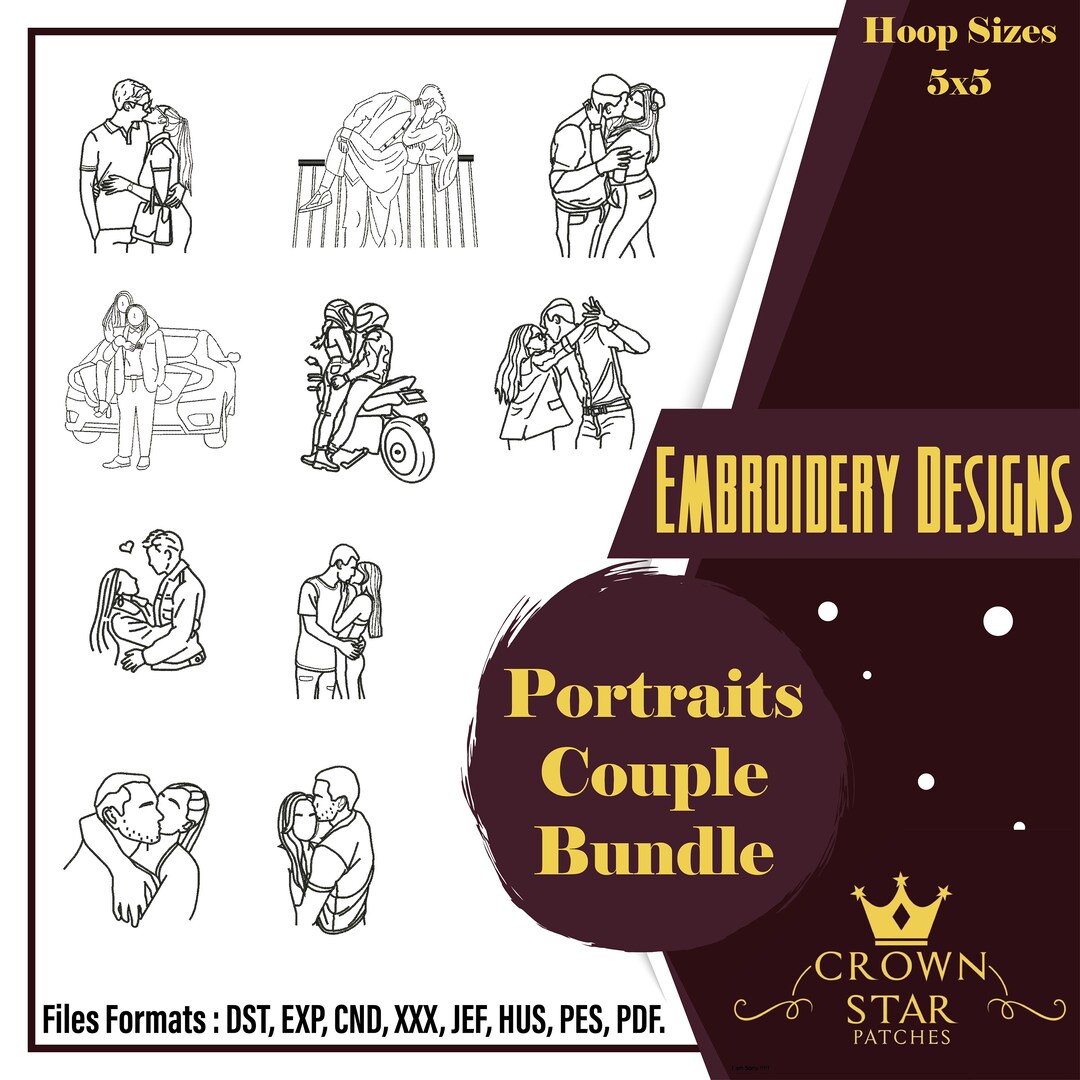 Outline Portraits Embroidery Logo Bundle - A Collection of Romantic ...