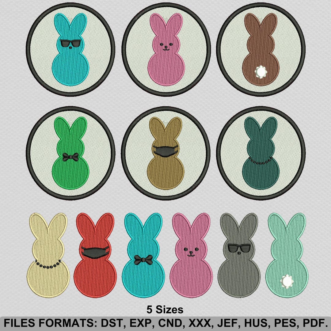 6 Easter Bunny Peep Embroidery Design Bundle, Happy Easter Peeps ...
