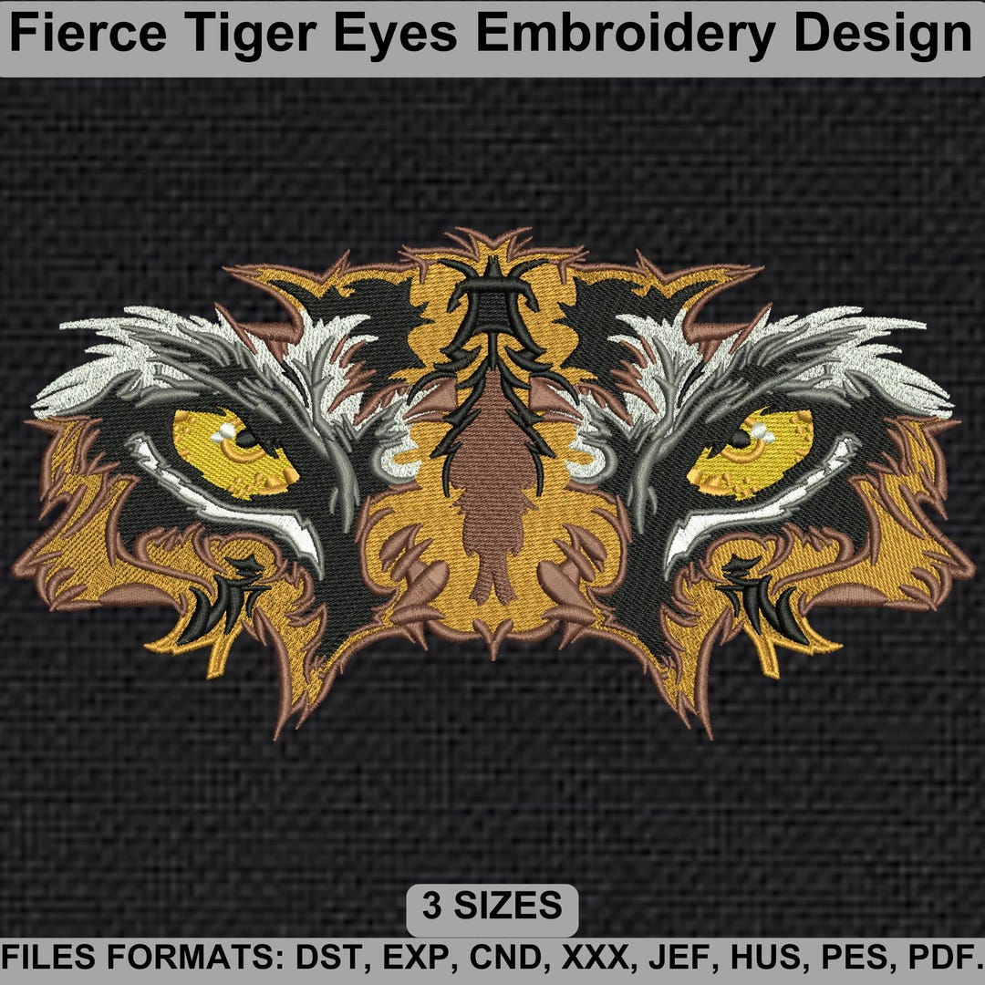 Tiger Face Embroidery, Fierce Tiger Eyes Design, Roaring Tiger Head ...