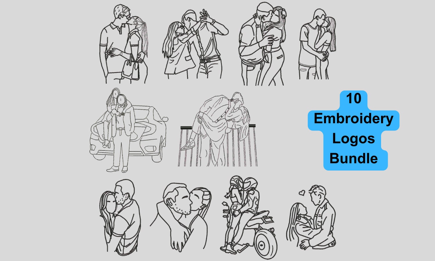 Outline Portraits Embroidery Logo Bundle A Collection of Romantic ...