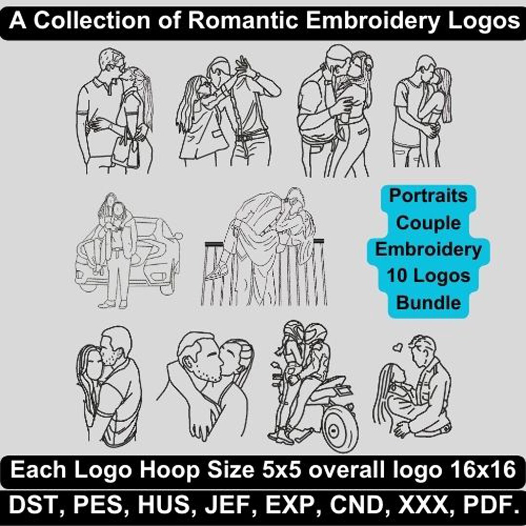 Outline Portraits Embroidery Logo Bundle A Collection of Romantic ...