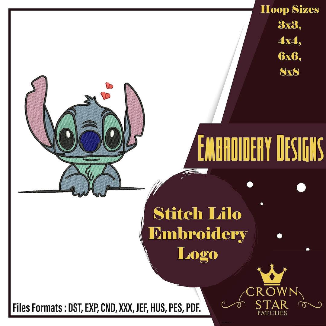 Stitch With Heart Embroidery Logo, Stitch Lilo Embroidery Files, Cute ...