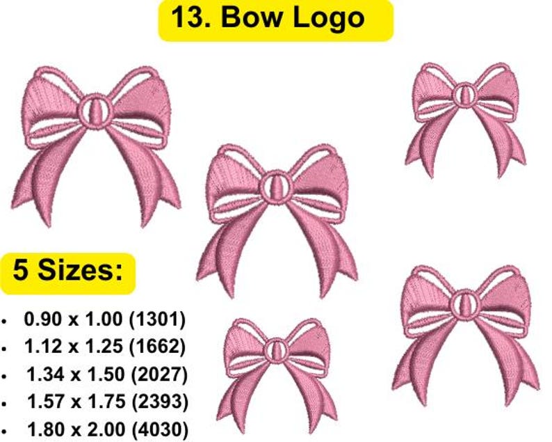 Mini Bow Embroidery Design Set of 10 Styles, Simple Bow Embroidery ...