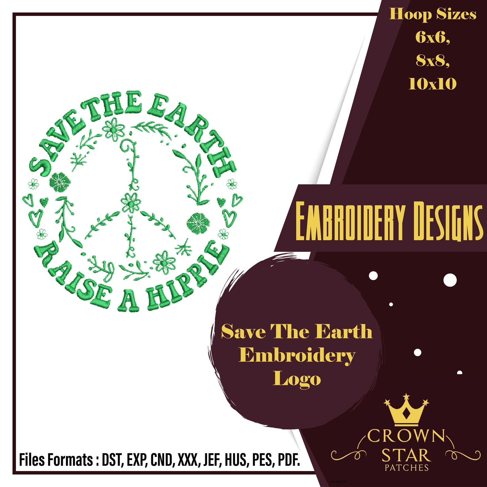 Save the Earth Machine Embroidery Design Go Green and Save Green 3 ...
