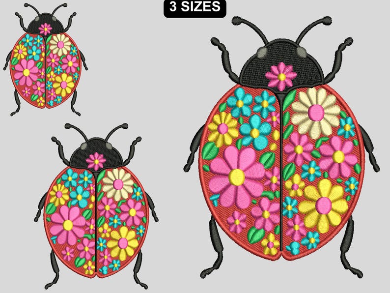 Floral Ladybug Machine Embroidery Design, Ladybug Embroidery Pattern ...