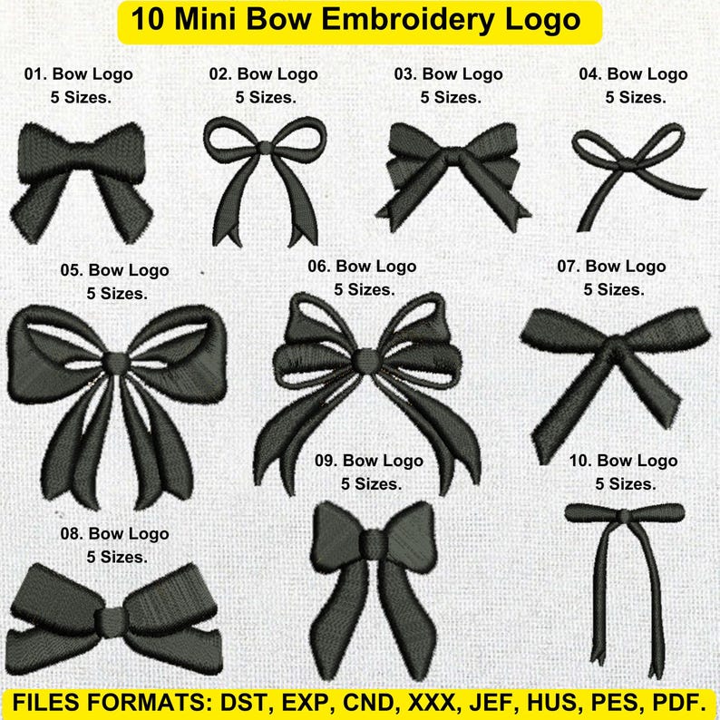 10 Bow Embroidery Design, Mini Bow Machine Embroidery Design, Satin ...