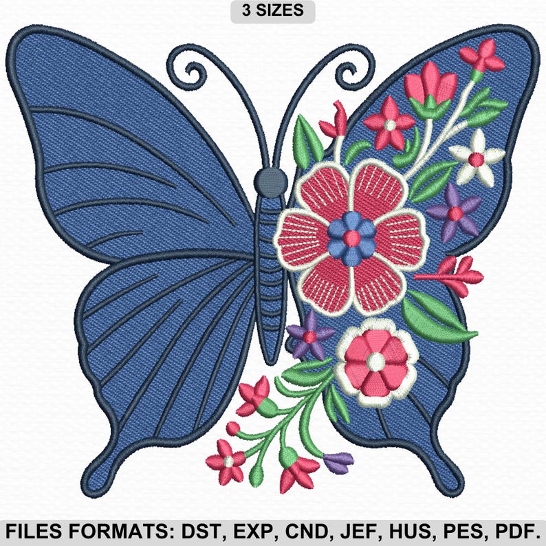 Floral Butterfly Embroidery Design, Butterfly Embroidery Design, Spring ...