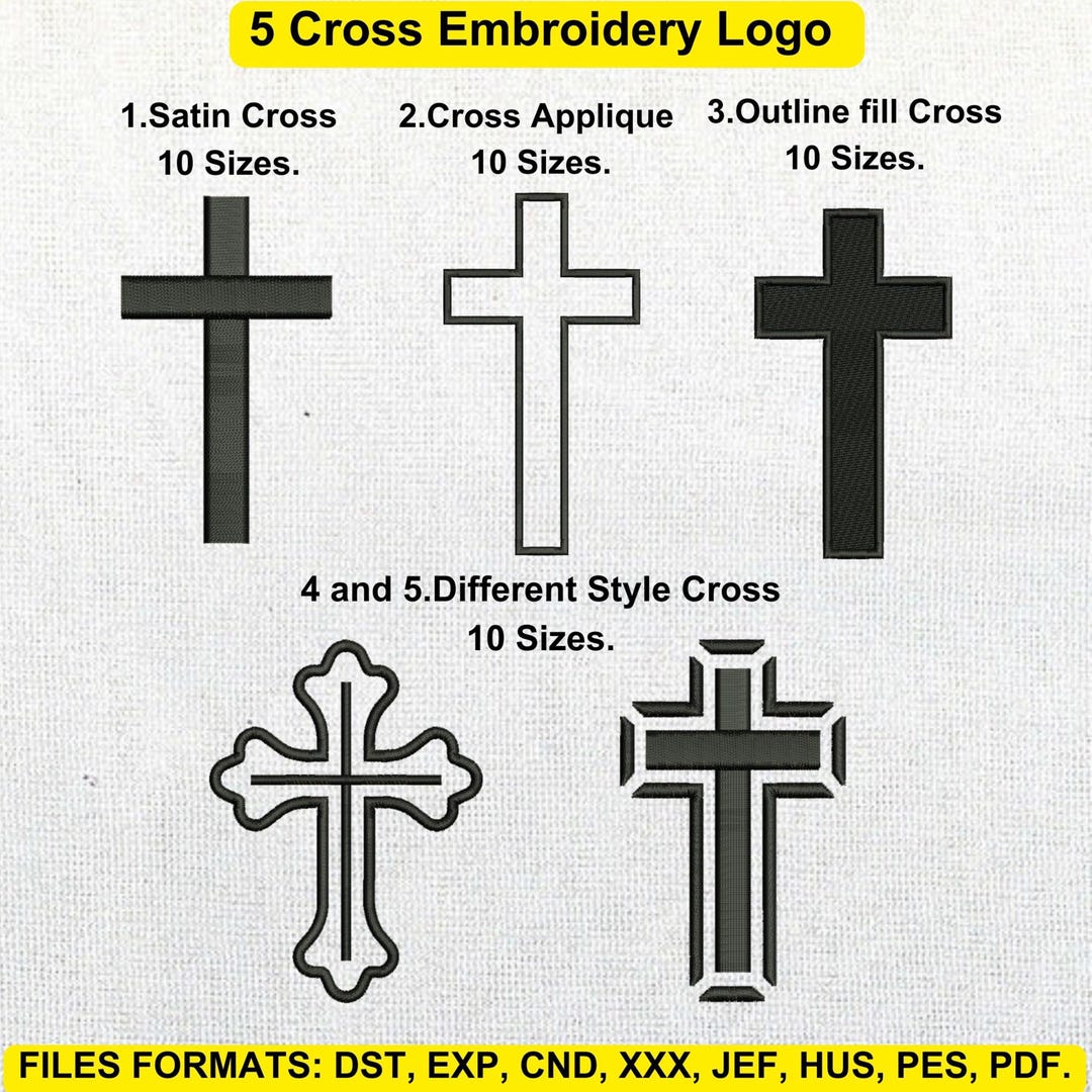 5 Set Cross Machine Embroidery Designs, Holy Cross Embroidery, Mini ...