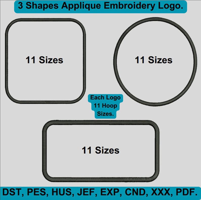 3 Shapes Applique Embroidery Designs, Applique Embroidery, Circle ...