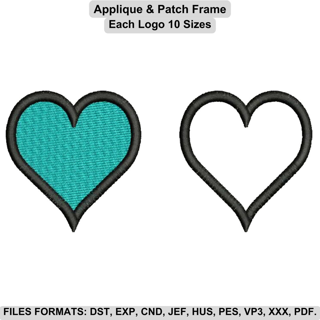 Heart Patch Frame Embroidery Design, Heart Applique Machine Embroidery ...