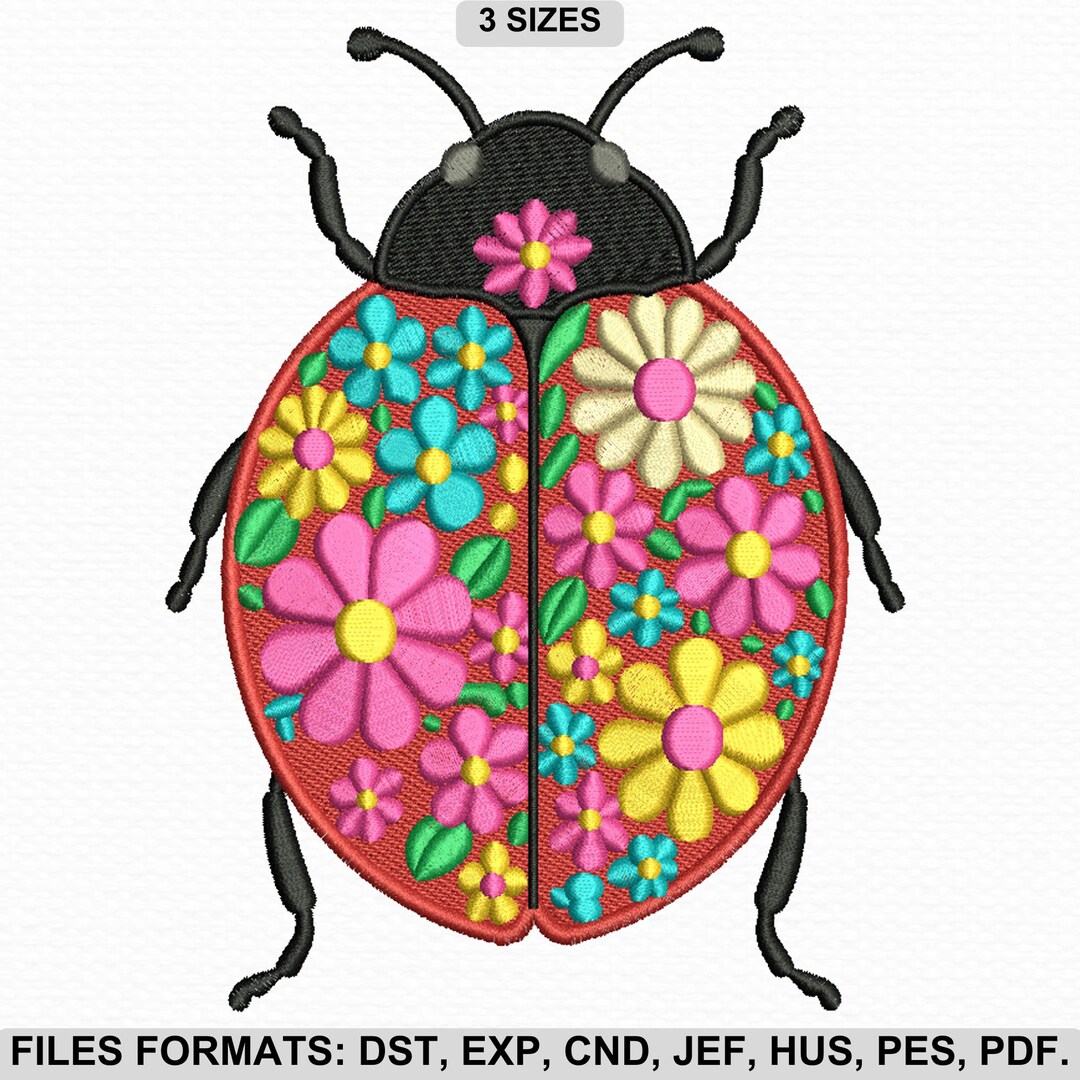 Floral Ladybug Machine Embroidery Design, Ladybug Embroidery Pattern ...