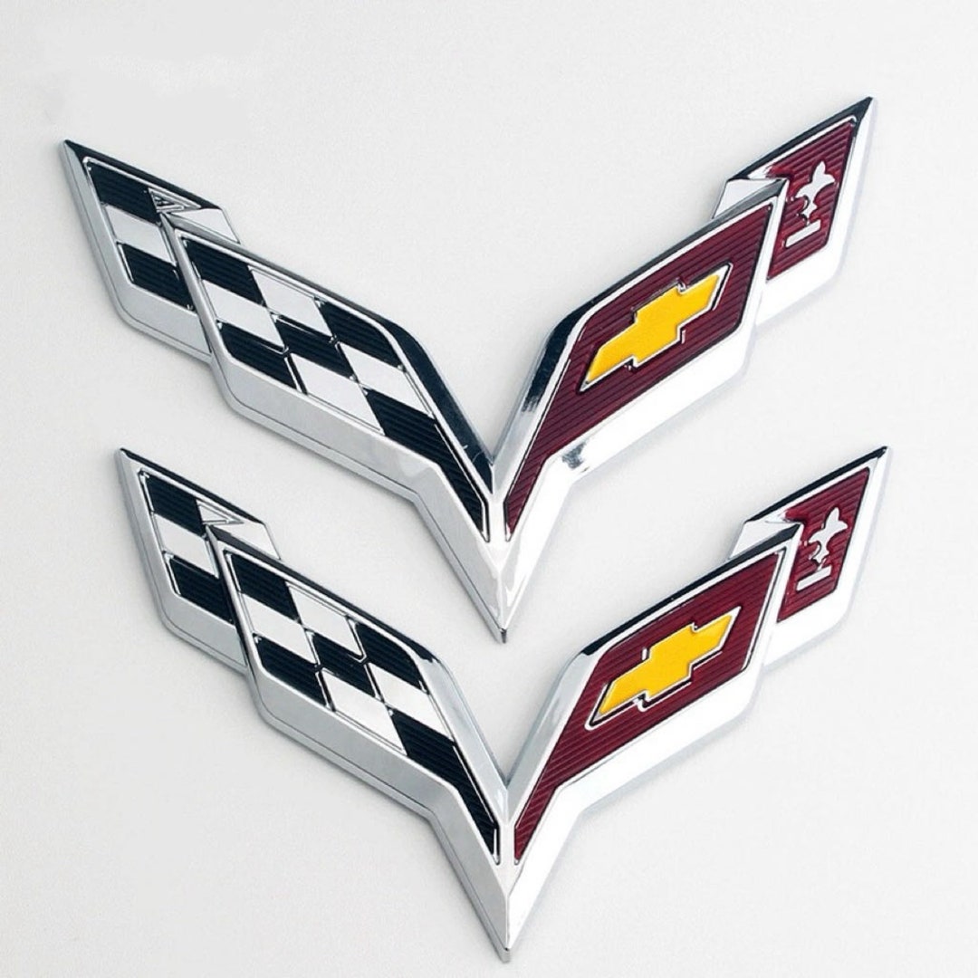 Corvette C7 Front Rear Emblem Badge 2014-2019 Cross Flag Logo Glossy ...