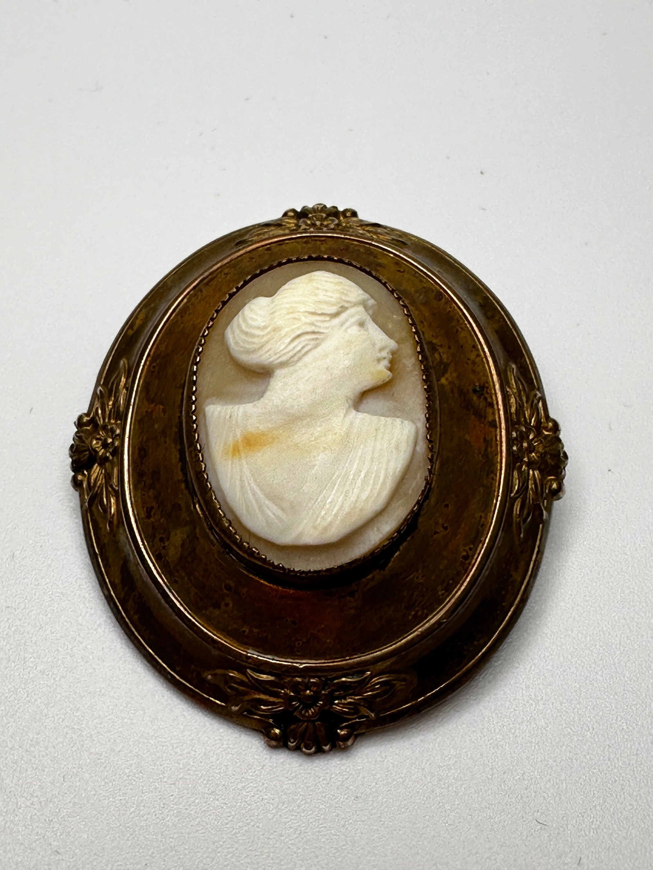 Coro Brass and Carved Shell Cameo Pin - Etsy