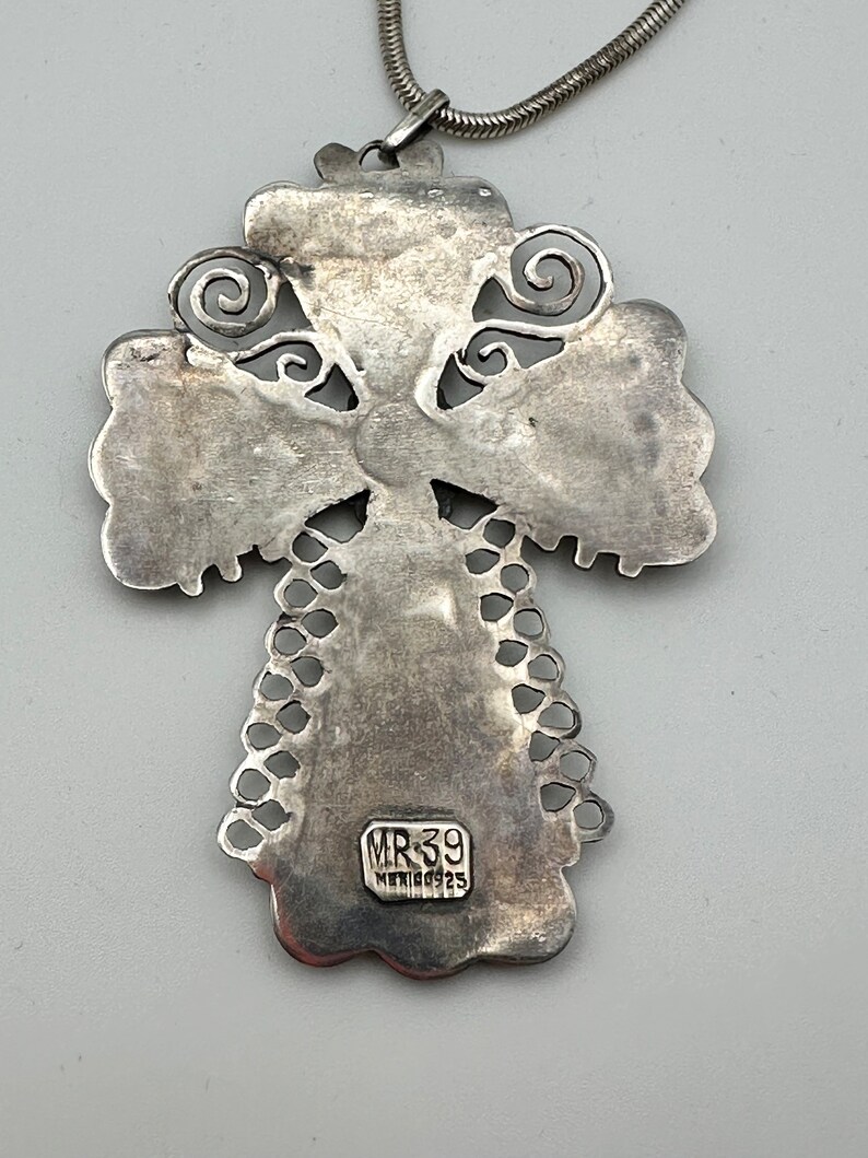 Large Mexican Sterling Silver Cross With Amethyst, Turquoise, and Coral ...