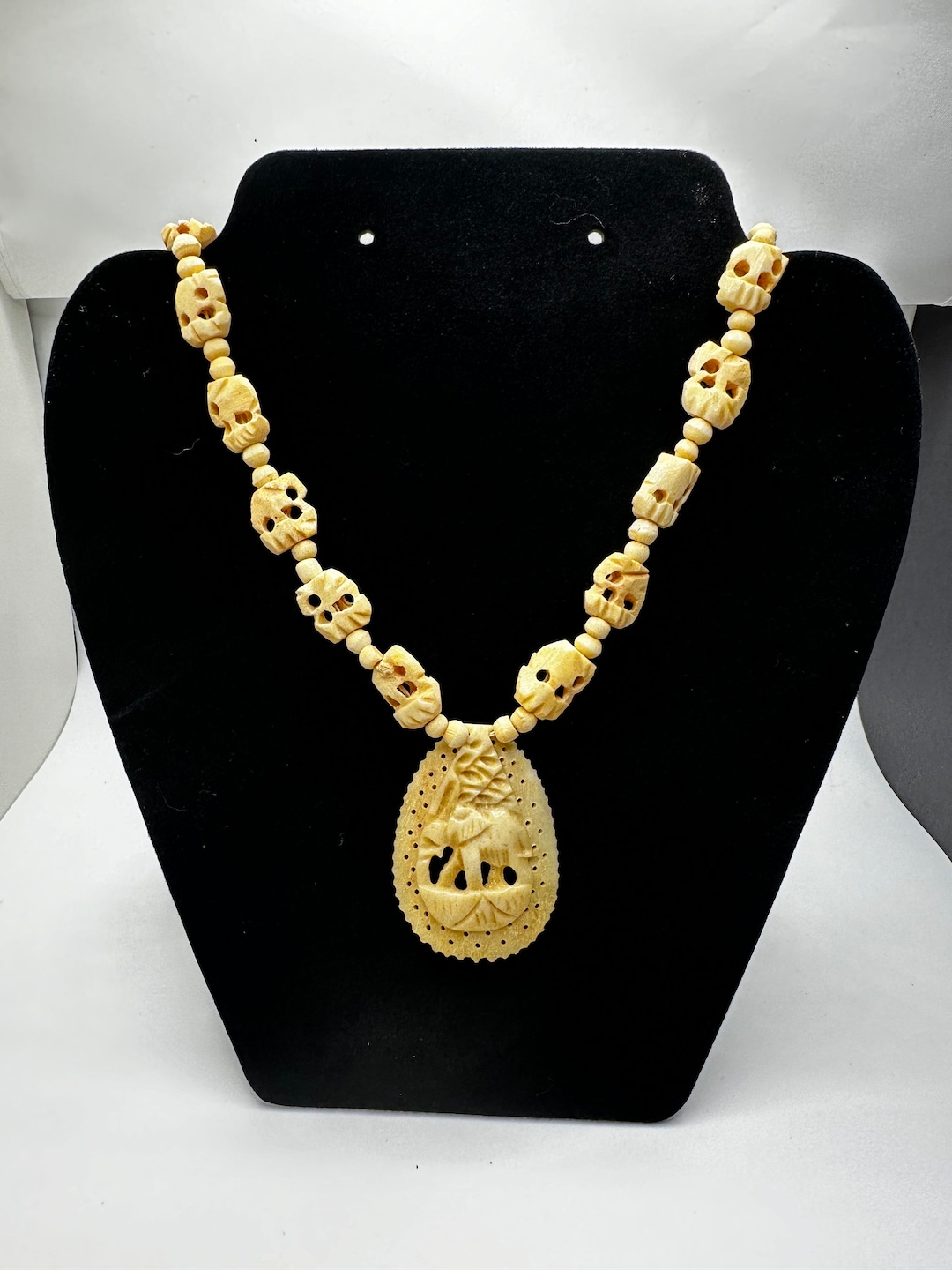 Vintage Carved Bone Elephant Pendant Necklace - Etsy