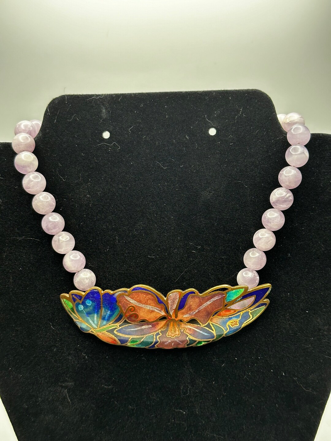 David Kuo Champleve Cattelya Orchid Colorful Cloisonne Amethyst Bead ...
