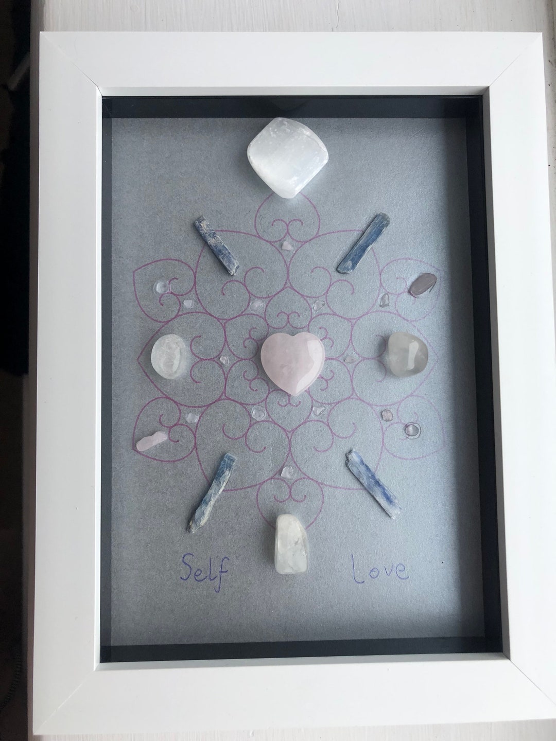 Crystal ‘self Love’ Grid Picture With Rose Quartz, Selenite, Clear ...