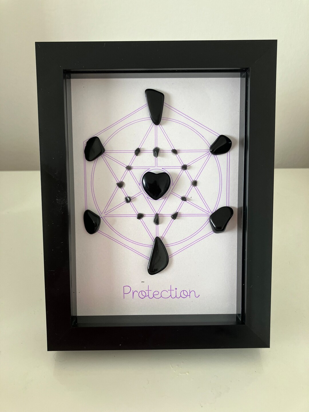Crystal ‘protection’ Sacred Geometry Grid Picture With Obsidian - Etsy
