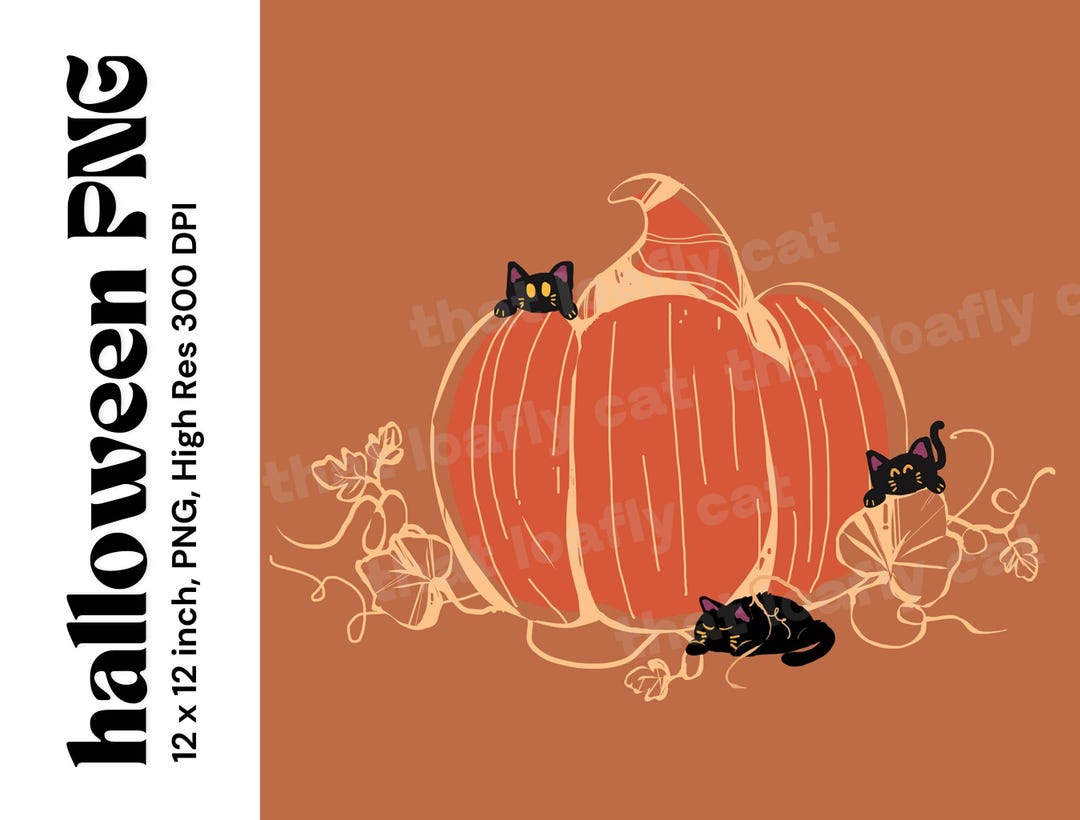 Halloween Black Cat Pumpkin Clipart Cute Retro Party Decor Spooky ...