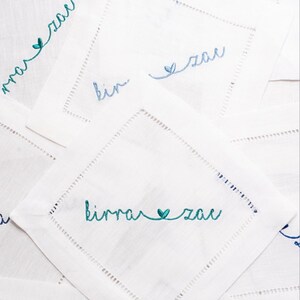 Personalized Embroidered Cocktail Napkins With Cursive Names and Heart ...