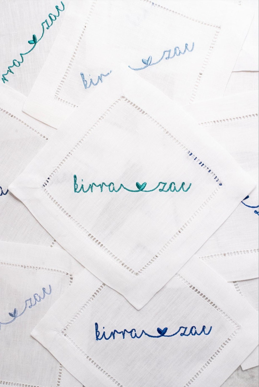Personalized Embroidered Cocktail Napkins With Cursive Names and Heart ...