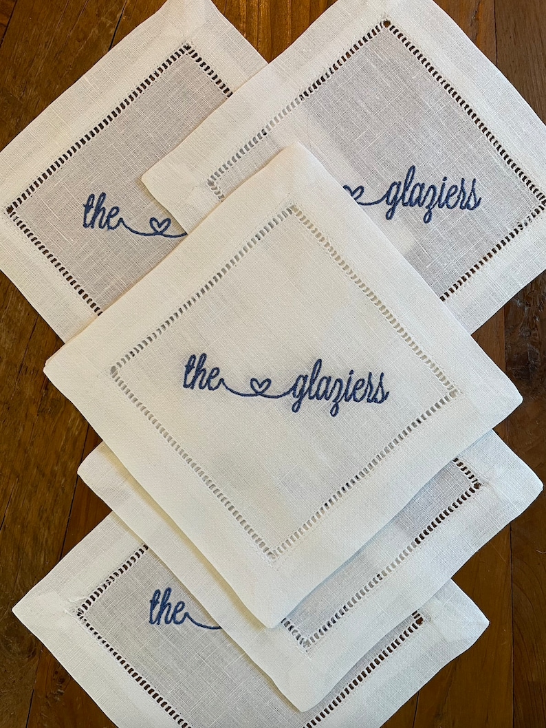 Personalized Embroidered Cocktail Napkins With Cursive Names and Heart ...