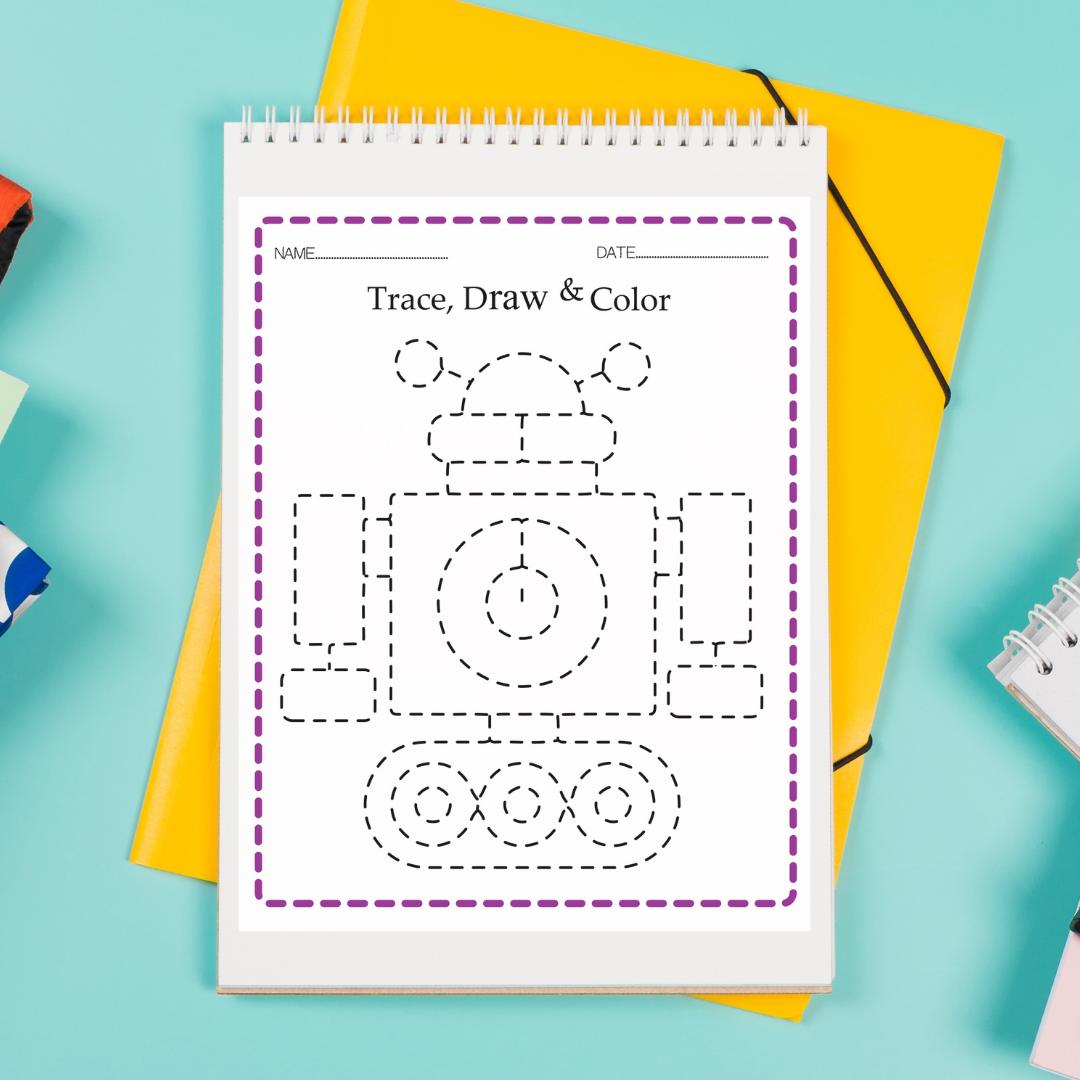 Printable Robot Tracing and Coloring Pages for Kids Fun & Educational ...